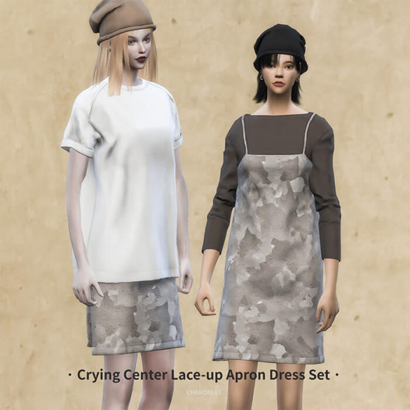 Crying Center Lace-up Apron Dress Set by Charonlee - Best Sims Mods