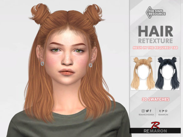 Double-Half Bun LL114 Hair Retexture by remaron - Best Sims Mods
