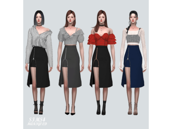 Zipper Slit Midi Skirt by by Sims4 Marigold - Best Sims Mods