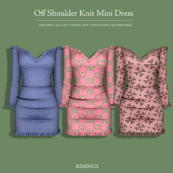 [RIMINGS] Off Shoulder Knit Mini Dress - Best Sims Mods