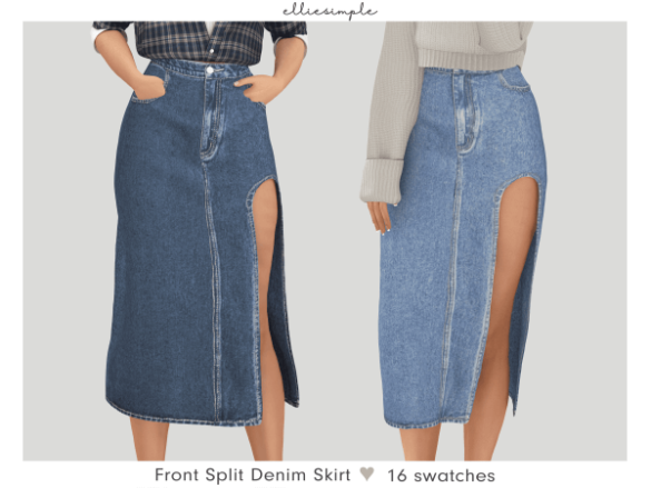 elliesimple - front split denim skirt - Best Sims Mods